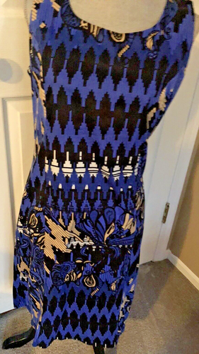 Crazy Line Dress Straight Pencil, Sleeveless, Blue/Black/Beige SZ 12 ...