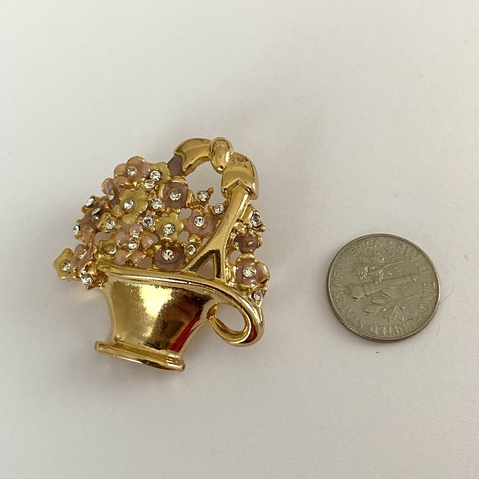 NWOT Artisan Gold Tone Floral Enamel & Silver Tone Flower Rhinestone ...
