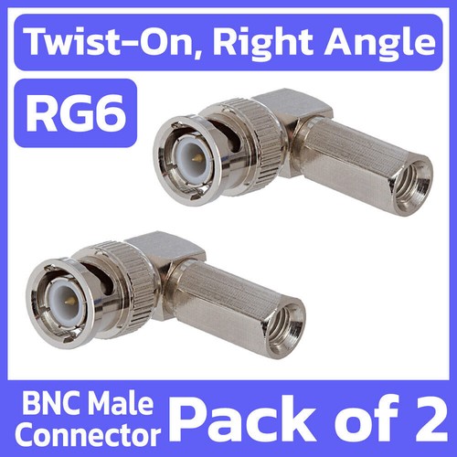 2 Pack BNC Twist On Connector 90 Degree Right Angle RG6 Coaxial Cable ...