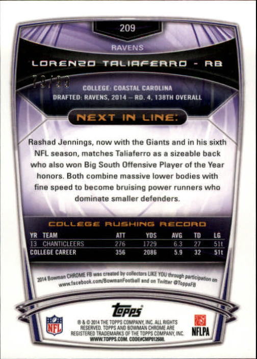 2014 Bowman Chrome Bubbles Refractors Football Card #209 Lorenzo ...