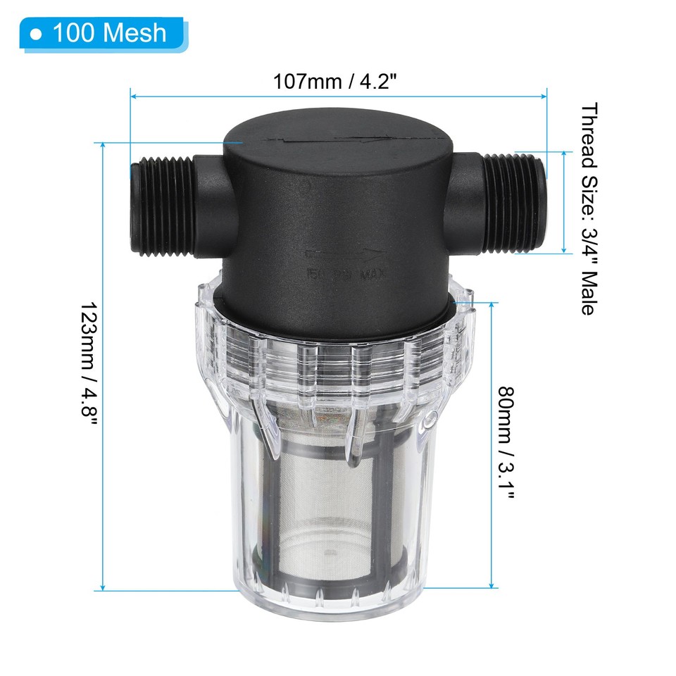 3/4" Male In-Line Strainer 100 Mesh Stainless Steel Filters Screen ...
