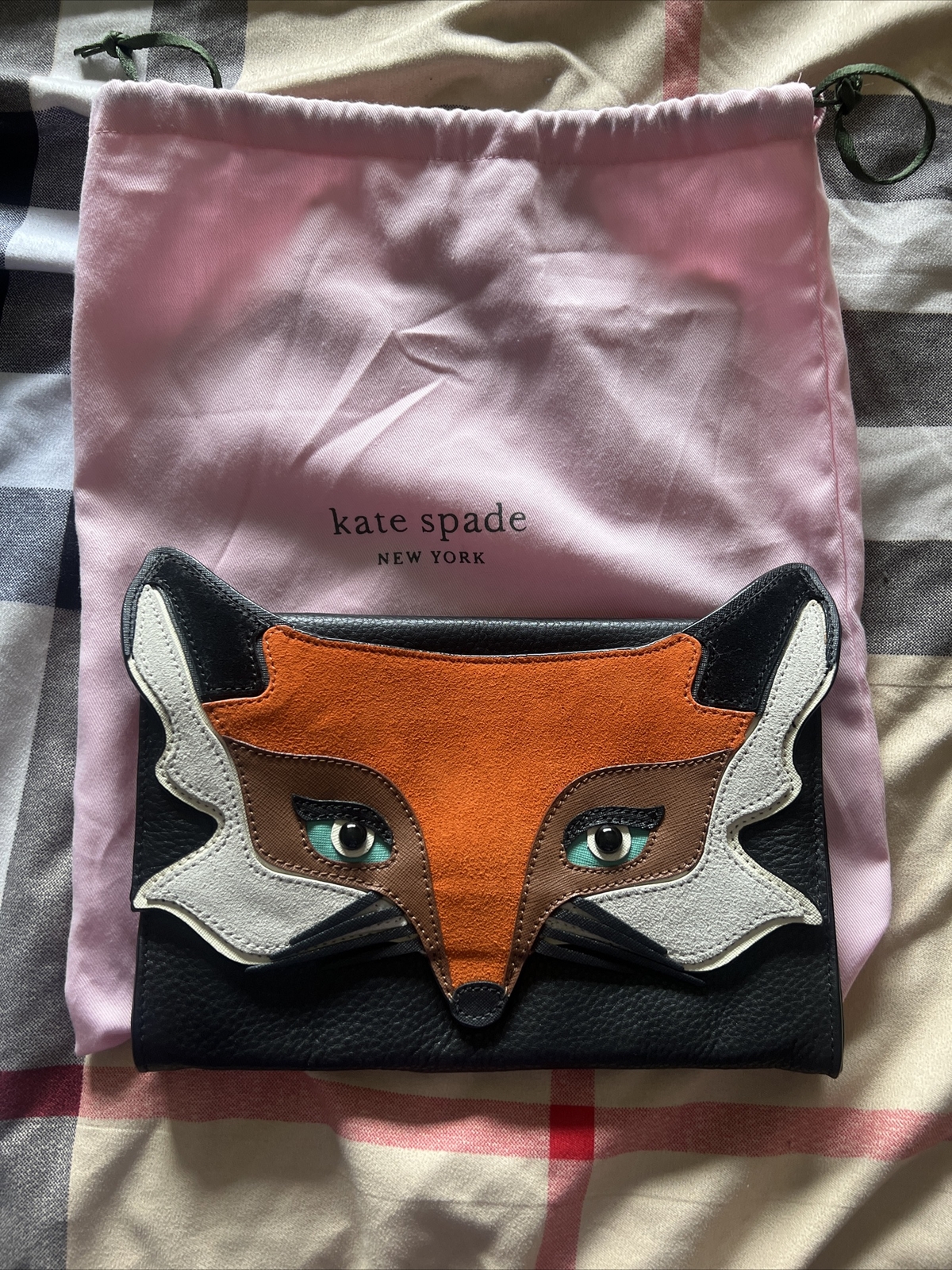 New KATE SPADE BLAZE A TRAIL Cute FOX Face CLUTCH BAG Leather | eBay