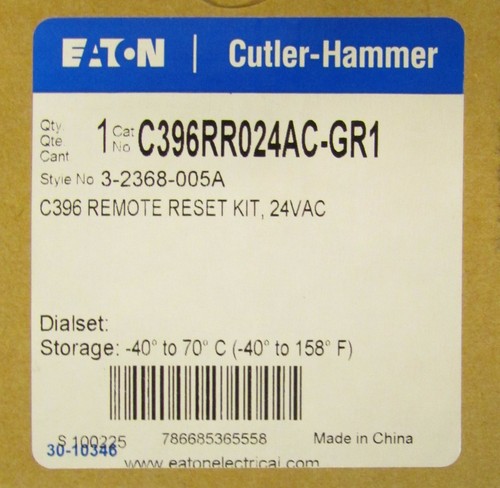 EATON CUTLER HAMMER C396RR024AC GR1 C396 Remote Reset Kit 24 VAC 3 2368 ...
