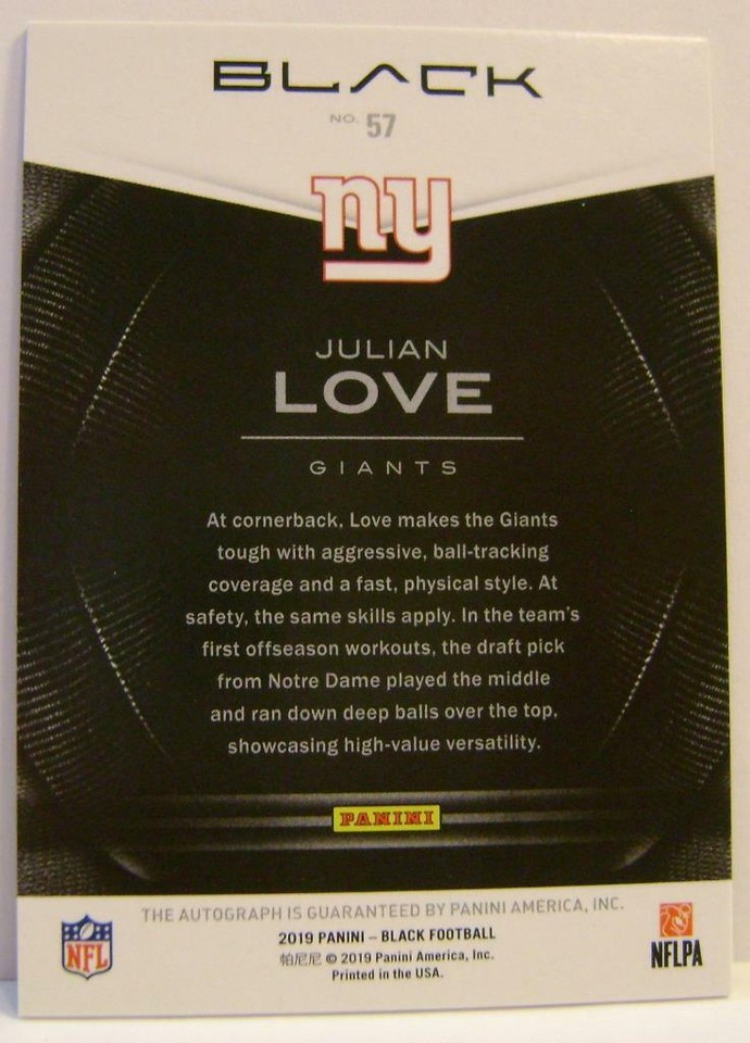 JULIAN LOVE RC /25 AUTO SHINING SIGNATURES BLACK PANINI FOOTBALL 2019 ...