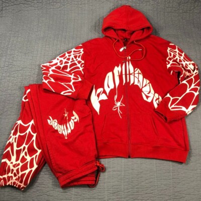 Karnage Exclusive Tracksuit Men Large Red Spider Web Graphic Jogger ...