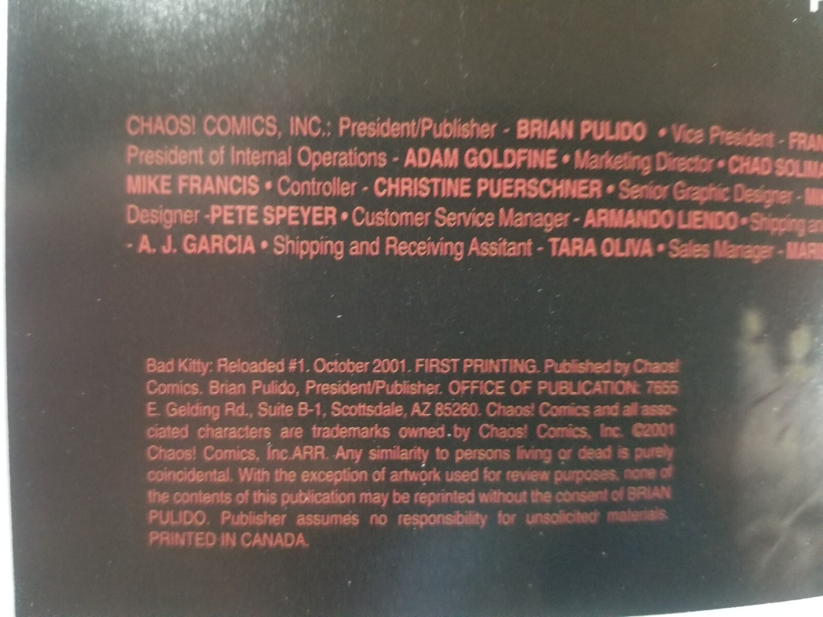 CHAOS! COMICS BAD KITTY RELOADED #1 (OF 4) OCTOBER 2001 (NM) | eBay