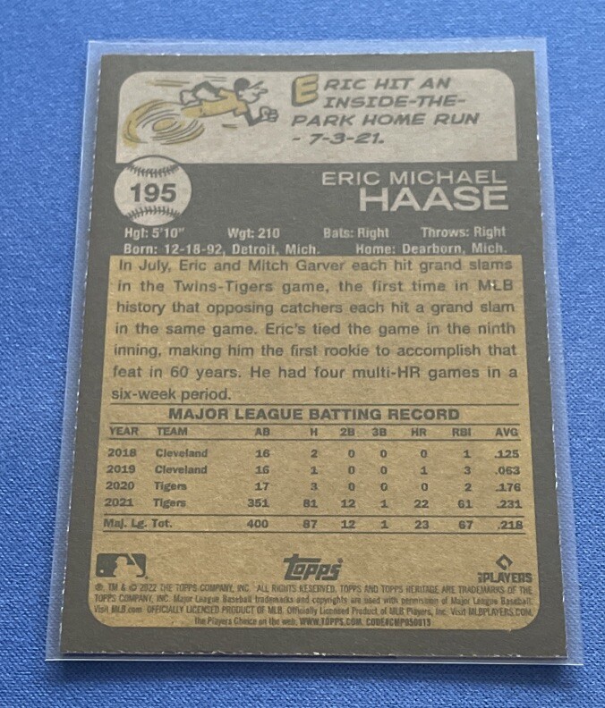 2022 Topps Heritage #195 Eric Haase Detroit Tigers | eBay