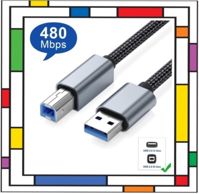 USB Printer Cable Braided USB A to B High Speed for Epson Canon Brother ...