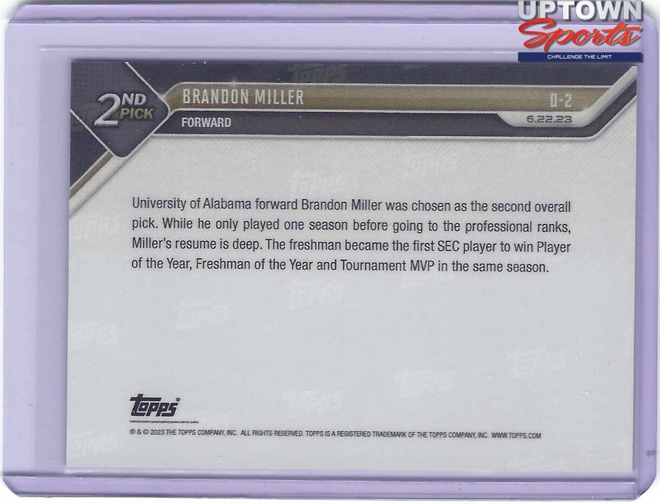 2023 Topps Now Basketball Brandon Miller ROOKIE CARD SP Hornets #D2 RC ...