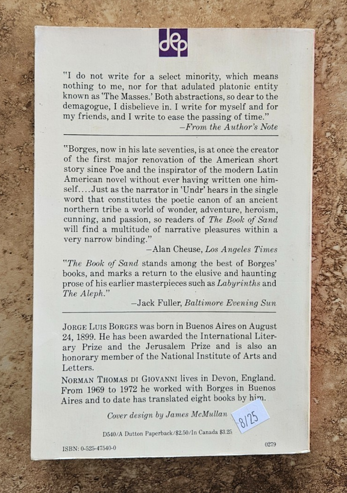 JORGE LUIS BORGES The Book Of Sand 1978 Dutton first ed. VINTAGE | eBay