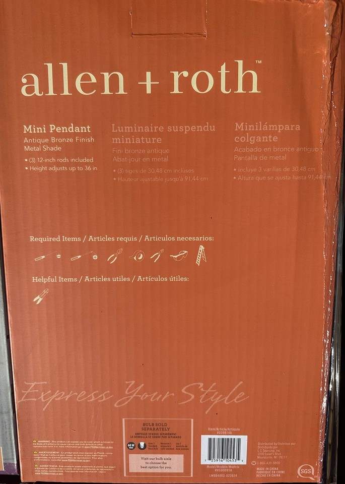 Allen +Roth - Bronze finish, metal pendant light - #0399146 | eBay