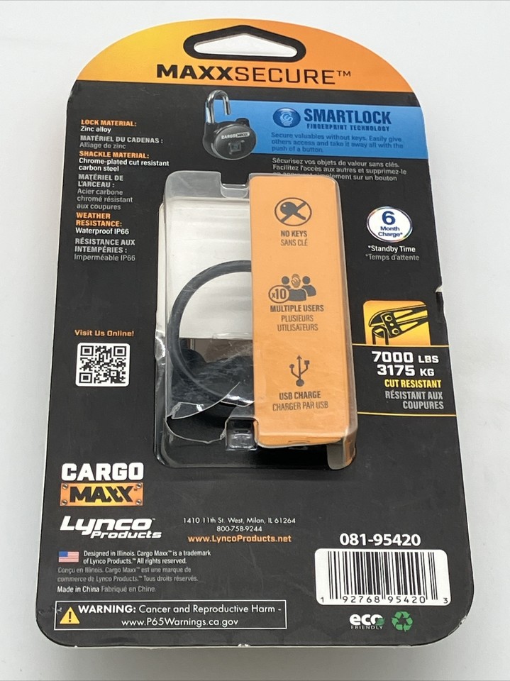 CARGO MAXX SECURE Smart Padlock With Fingerprint Technology Waterproof ...