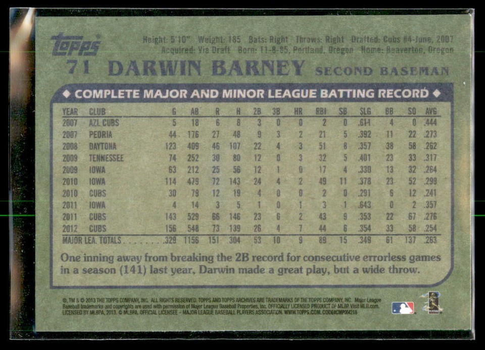 2013 Topps Archives Darwin Barney #71 Chicago Cubs | eBay