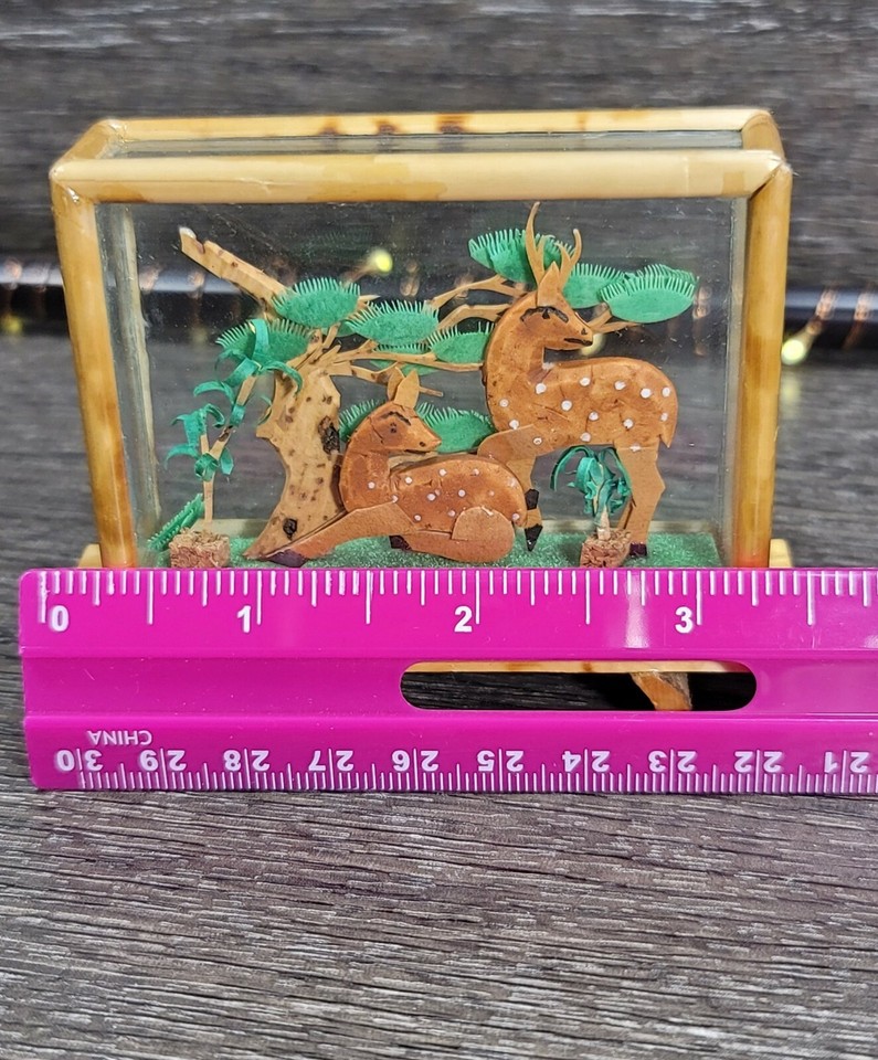 Vintage Chinese Miniature Cork Scene in Glass Case - Deer | eBay