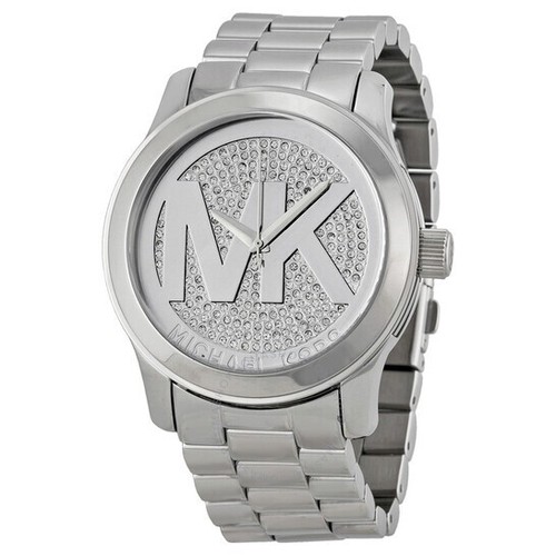 Michael Kors MK5544 Unisex Runway Crystal Pave Silver Chronograph Wrist ...