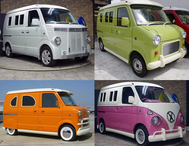 Japanese Micro-Vans Modded to Look Like Mini-VWs