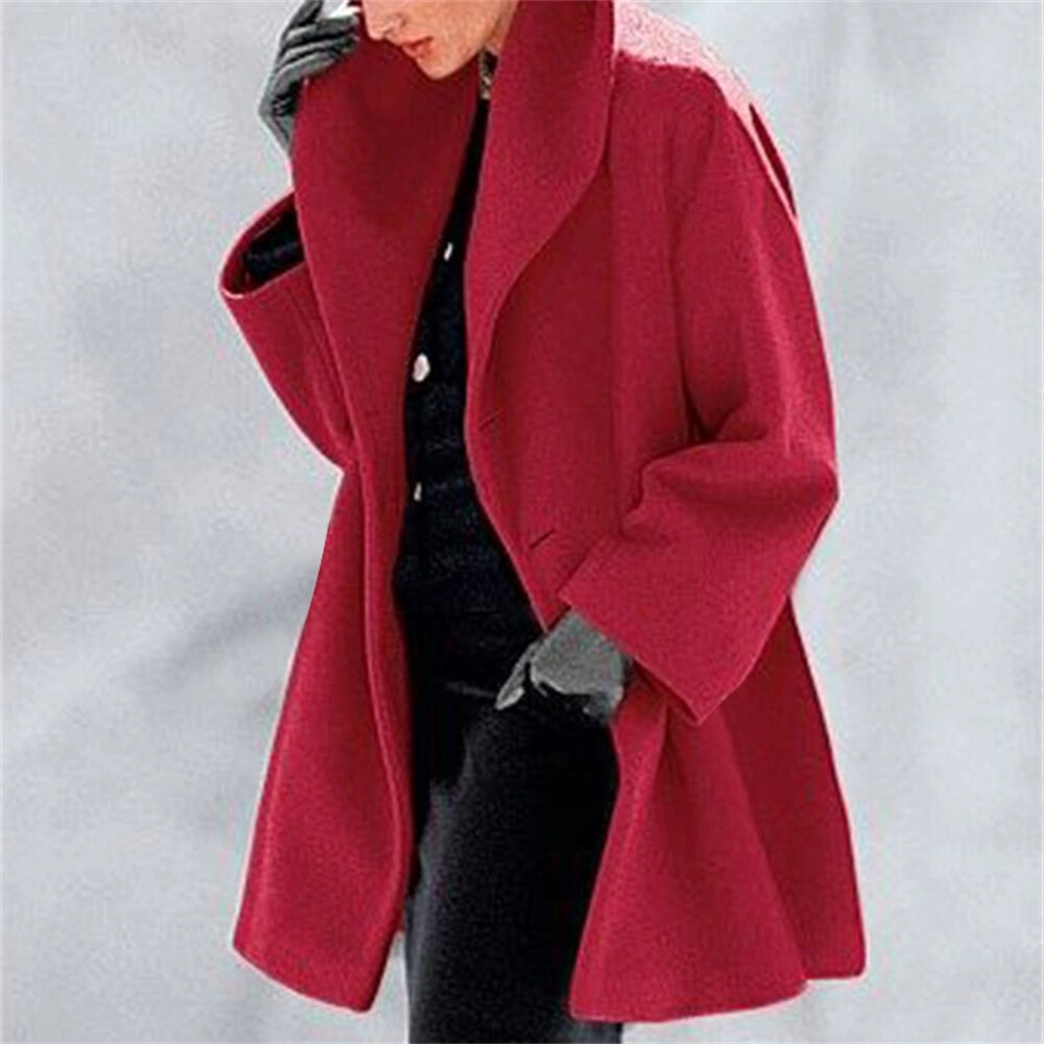 Women Winter Wool Blend Coats Mid Long Trench Coat Open Front One ...