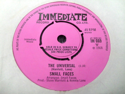 THE SMALL FACES: THE UNIVERSAL 1968 IMMEDIATE 45RPM SUPERB EX+/NEAR ...