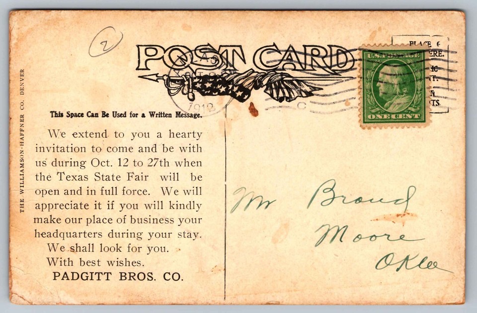 Postcard Exposition Building Texas State Fair Dallas 1912 Pos. DB F 12 ...