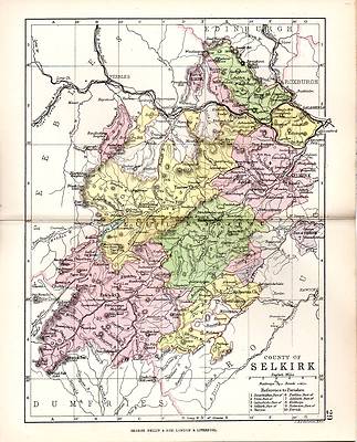 1890 MAP COUNTIES OF SCOTLAND SELKIRK SHOWING PARISHES YARROW ETTRICK ...