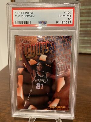 1997 Topps Finest TIM DUNCAN #101 ROOKIE RC HOF With Coating PSA 10 GEM ...