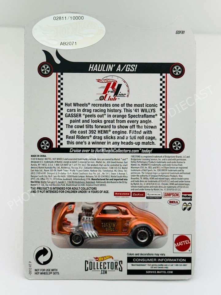 Hot Wheels 2019 RLC Redline Club 41 WILLYS GASSER Orange NEW !! | eBay
