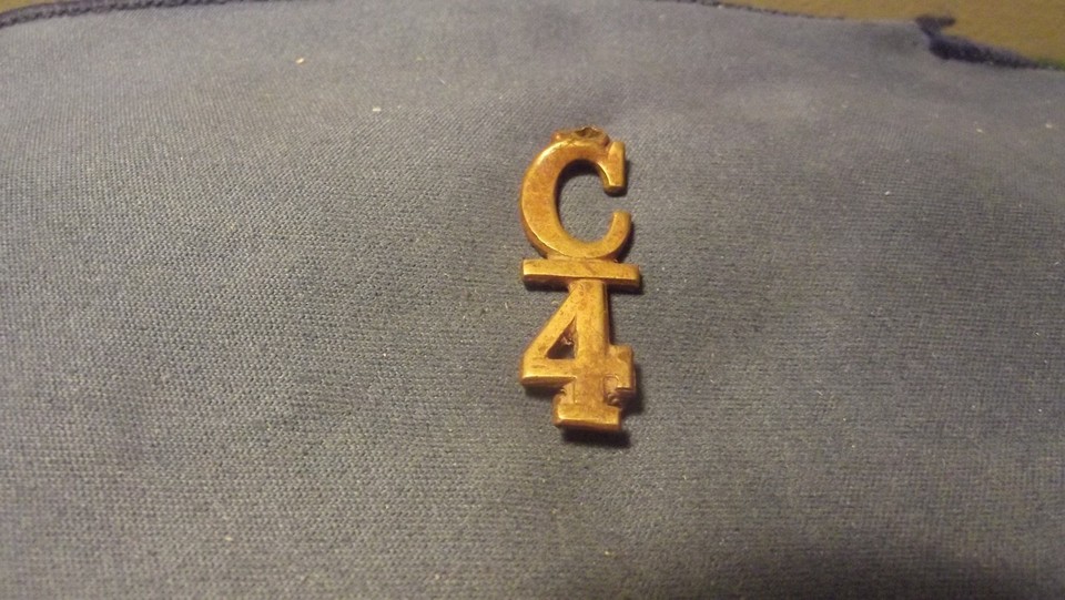 WW I CEF Brass Collar Badges (C Over 4) (C Over 38) 4th & 38 Infantry ...