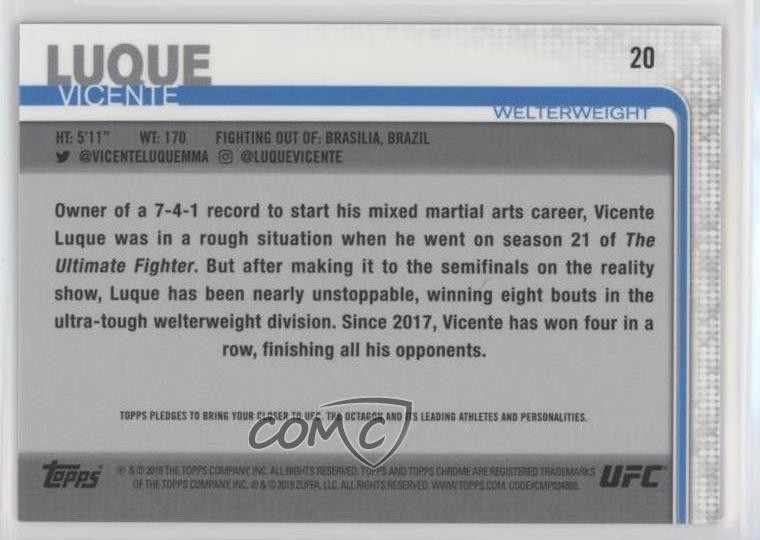 2019 Topps Chrome UFC X-Fractor Vicente Luque #20 Rookie RC | eBay