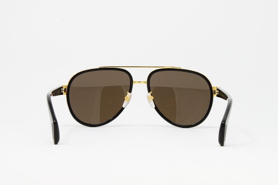 Gucci Men's Aviator Sunglasses GG0447S-003 Black Gold 58mm Brown Lens ...