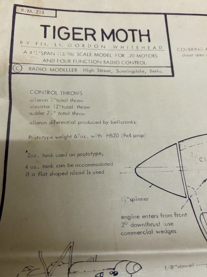 Tiger Moth 47.5” Span Model Plan By Flt. Lt. Gordon Whitehead (326 ...