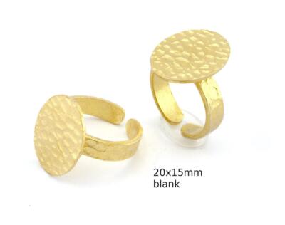 Oval Hammered Adjustable Ring Blank - Raw Brass (20x15mm Blank ) 4949 ...