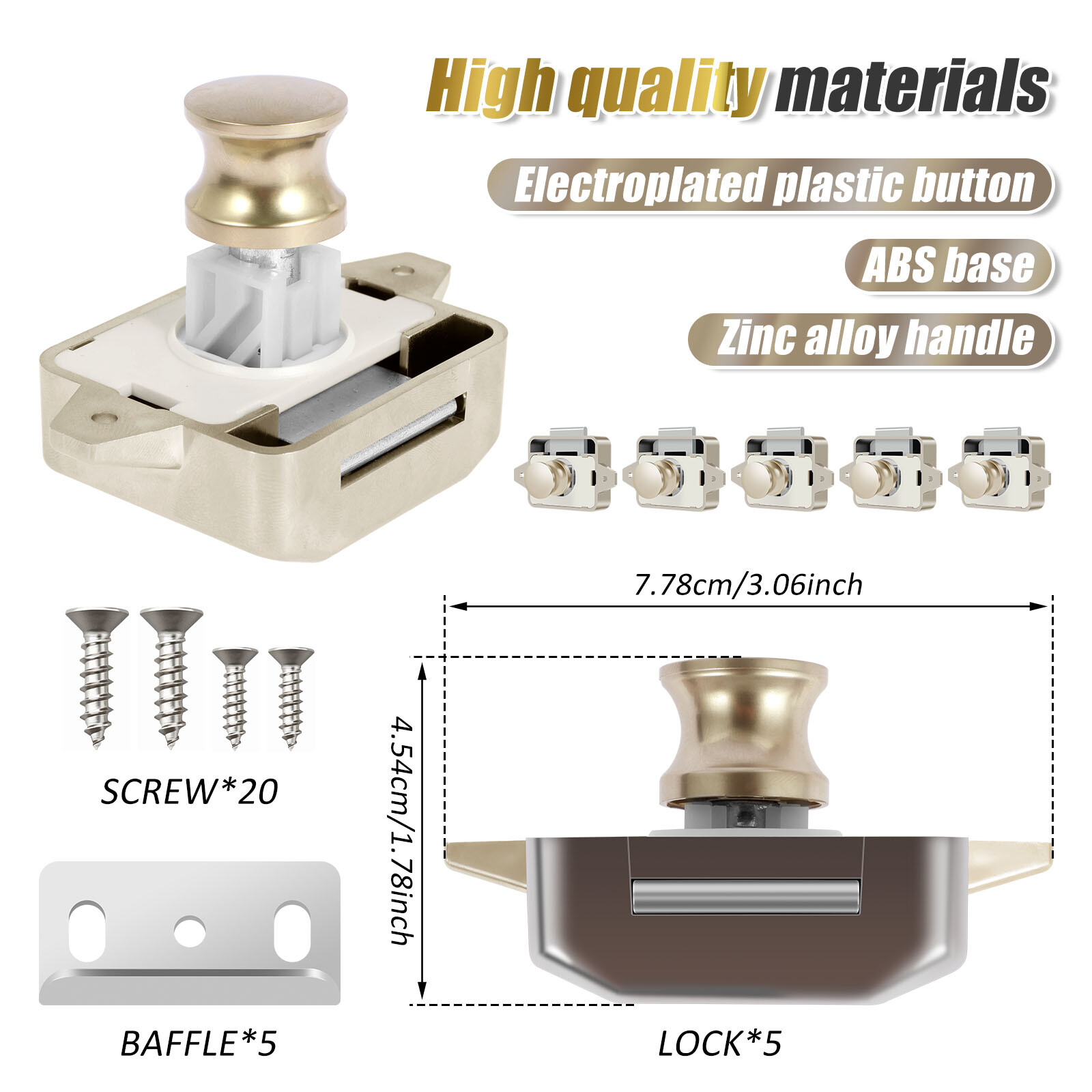 5Pcs Push Button Latch Locks Door Drawer Cupboard Knob Cabinet Door ...