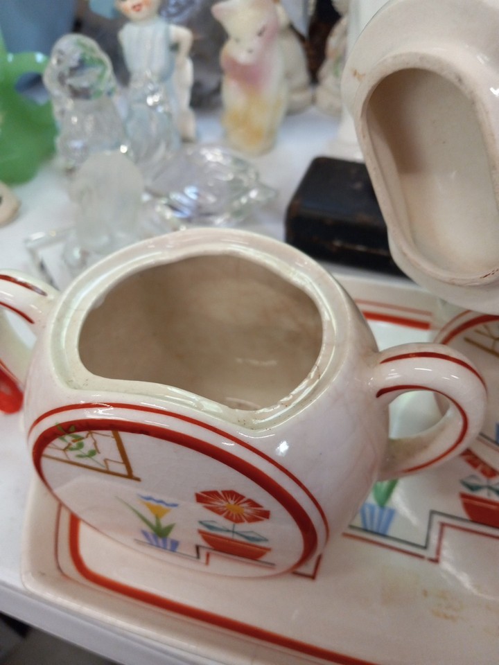 Vintage 4 PC Tea Made in Japan Creamer Sugar w/ Lid and Tray crazing ...
