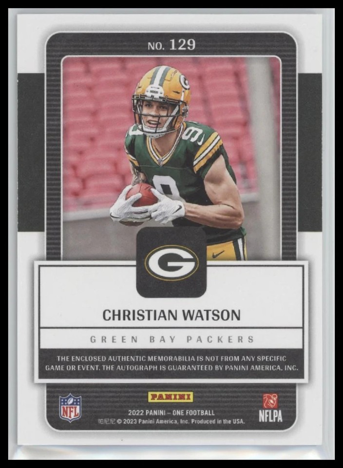Christian Watson 2023 Panini One #129 2022 Premium Rookie Patch ...