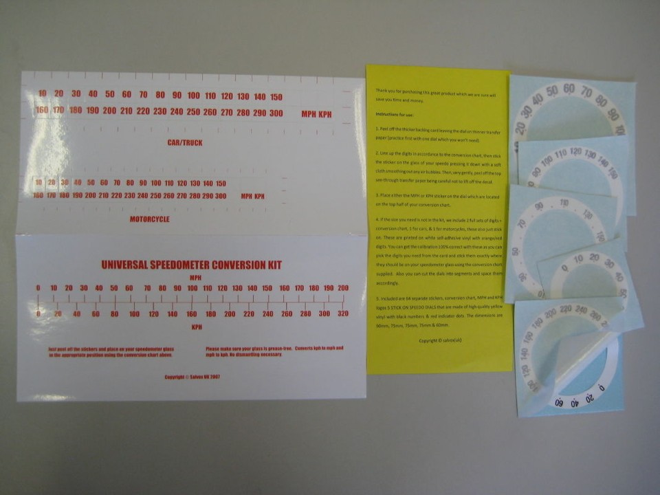 SPEEDO OVERLAY CONVERSION KIT STICKERS MPH or KPH WHITE SPEEDOMETER ...