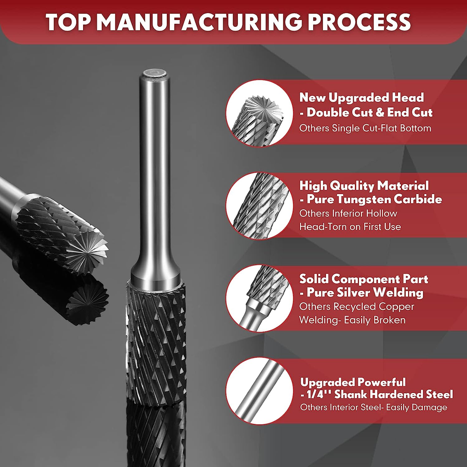 Carbide Burrs Set, 10 Pcs Double Cut Solid Tungsten Carbide Rotary Burr ...