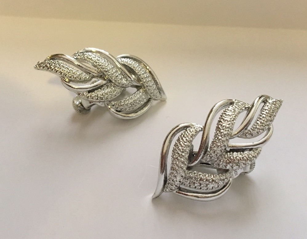 Coro Silver Tone Beautiful Stylized Leaves in Clip On… - Gem