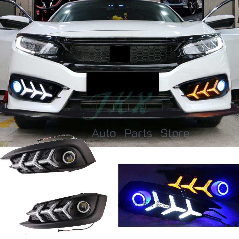 For Honda Civic Sedan 2016-2018 k FISHBONE LED DRL COB Angel Eyes Fog ...