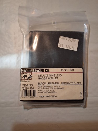 STRONG LEATHER CO. DELUXE SINGLE ID BADGE WALLET NOS BLACK LEATHER BI ...