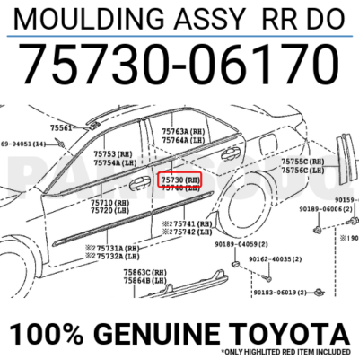 7573006170 Genuine Toyota MOULDING ASSY RR DO 75730-06170 | eBay