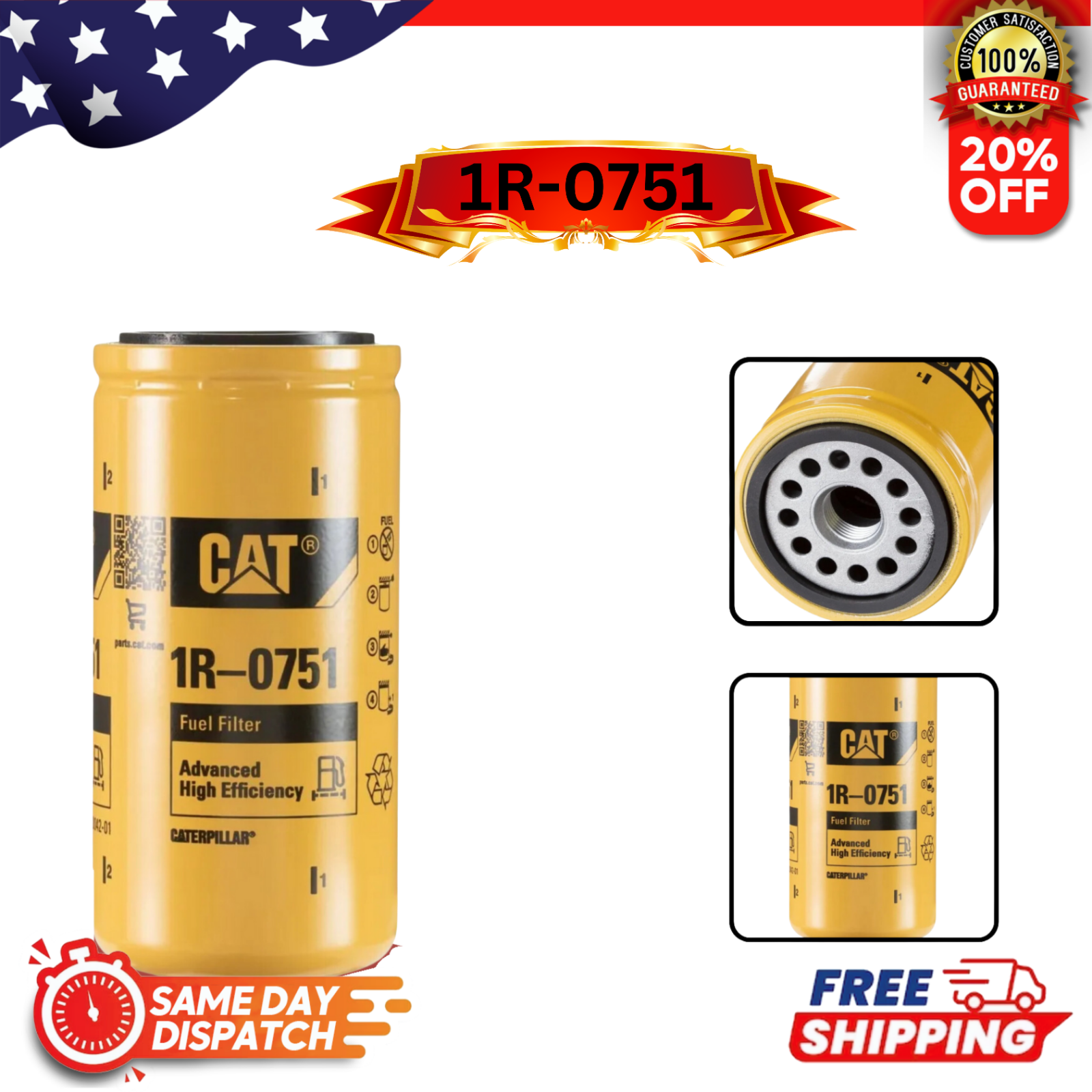 Genuine OEM Caterpillar CAT 1R-0751 1R0751 High Efficiency Fuel Filter ...