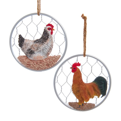 Chicken & Rooster on Wire Circle Ornaments | eBay
