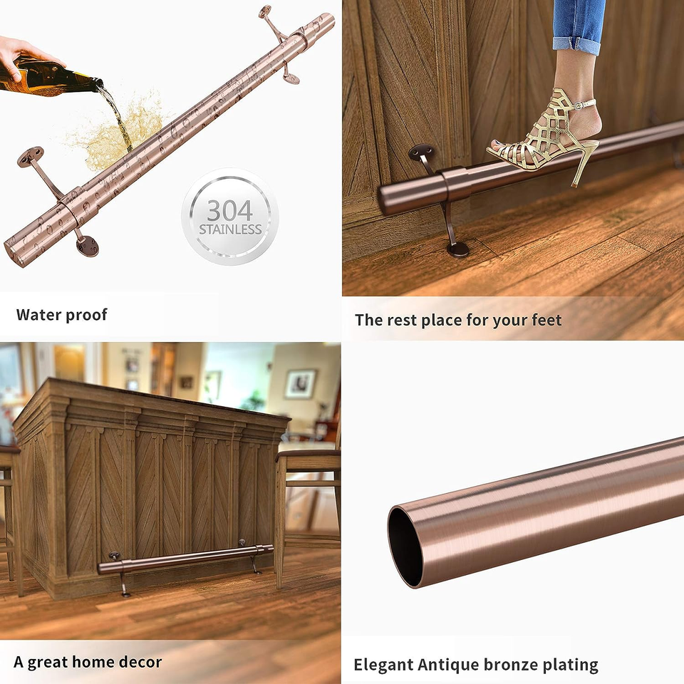 4Ft Bar Foot Rail Kit Undercounter Mount Hardware and Tubing Complete ...