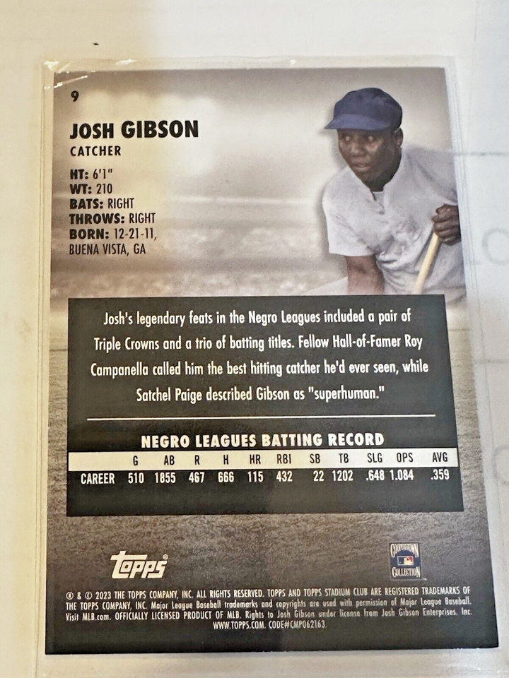 2023 Josh Gibson Topps Stadium Club Baseball Red #9 Negro Leagues ...