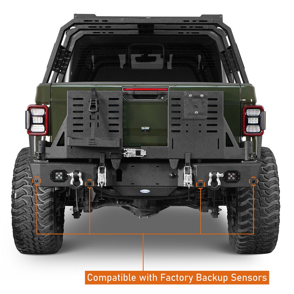 Rear Bumper w/ Spare Tire Carrier & Fuel Can Mount for 20-25 Jeep ...