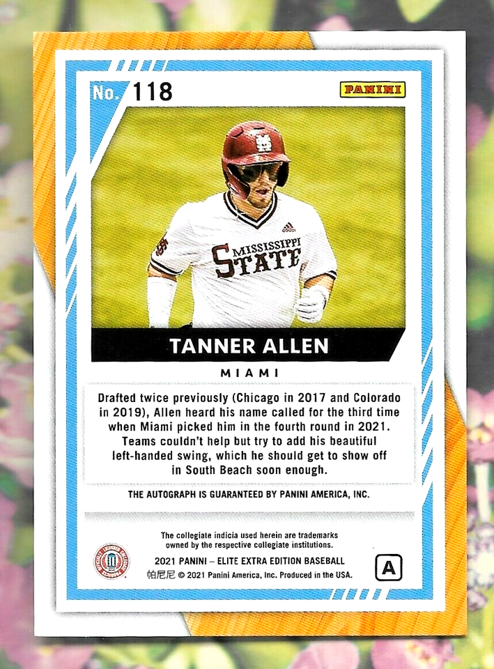 TANNER ALLEN 2021 PANINI ELITE SP ROOKIE RC AUTOGRAPH AUTO #'D /190 MLB ...