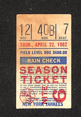 APRIL 22, 1982 DETROIT TIGERS @ NEW YORK YANKEES TICKET STUB | eBay