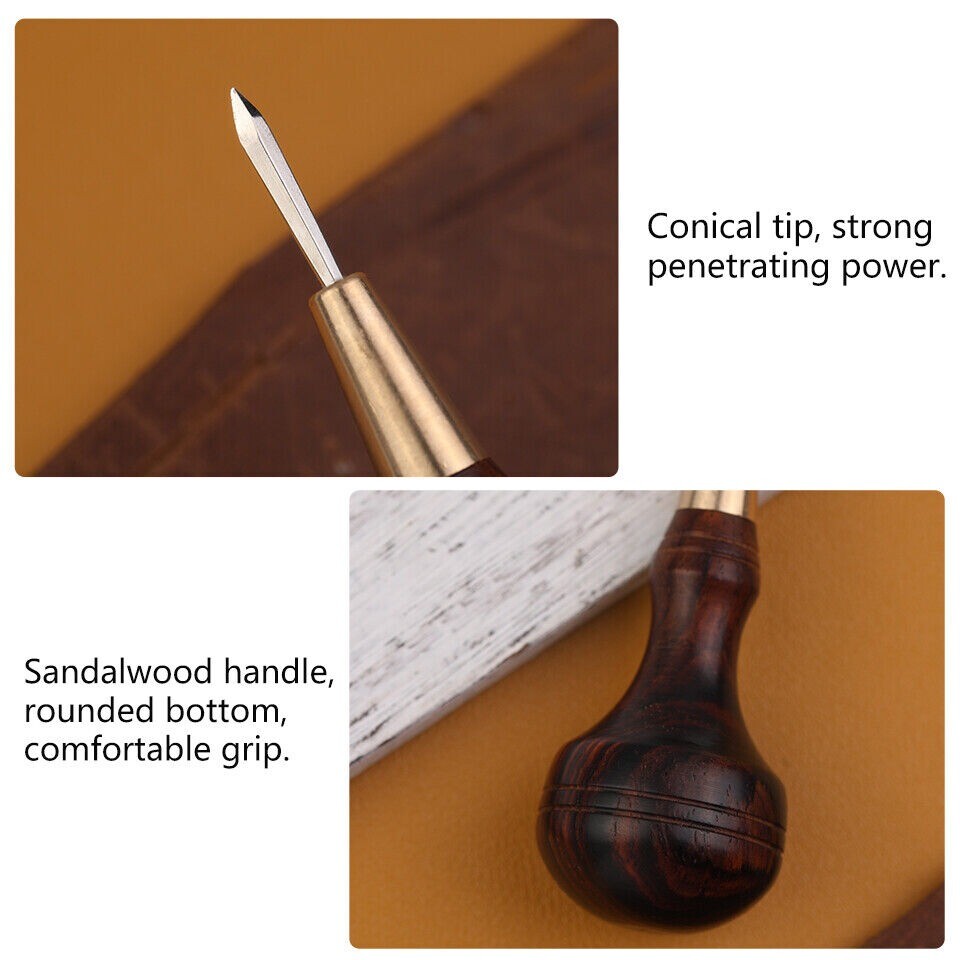 Quality Leather Stitching Awl Diamond Shape Ebony Sandalwood & Brass ...