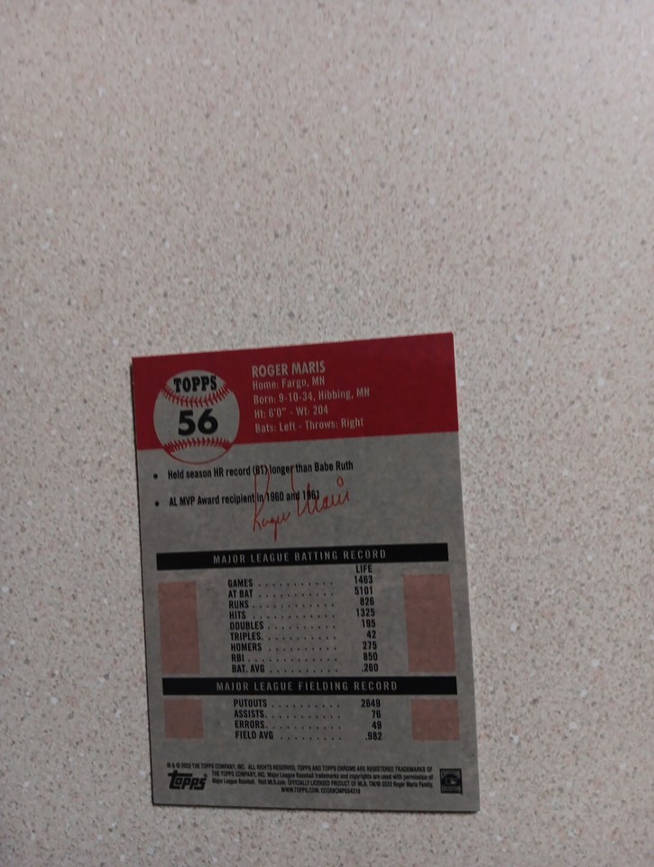 2022 Topps Chrome Platinum Anniversary Roger Maris Prism Refractor NY ...