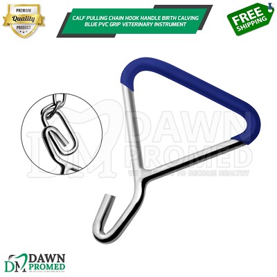 Calf Pulling Chain Hook Handle Birth Calving Blue PVC Grip Veterinary ...